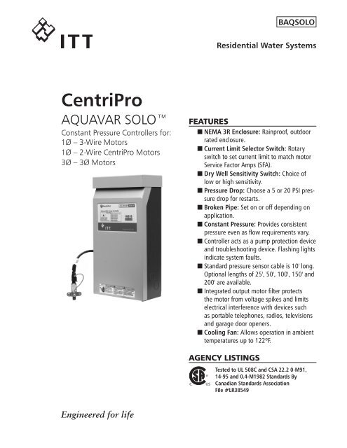 Aquavar SOLO Single-Phase Constant Pressure Pump Control