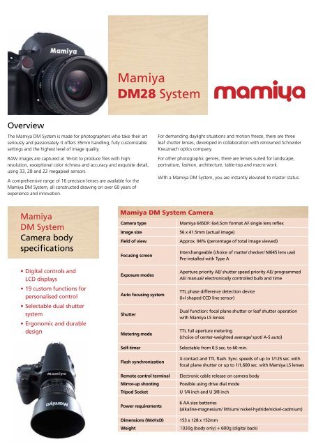 Mamiya DM28 System - GraphicArt