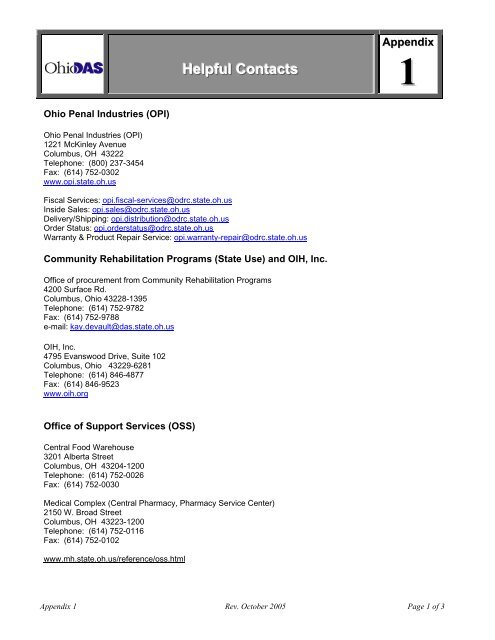 Appendix 1: Helpful Contacts - State Procurement