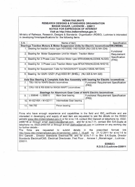 INDIAN RAILWAYS RESEARCH DESIGNS & STPtNDARDS ... - rdso