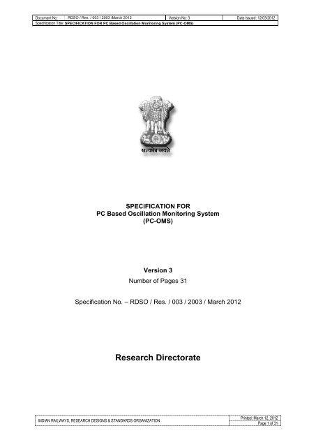 Data File format for OMS in TACHO MODE - rdso - Indian Railway