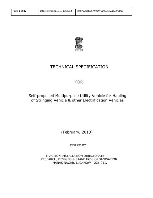 TECHNICAL SPECIFICATION - rdso - Indian Railway