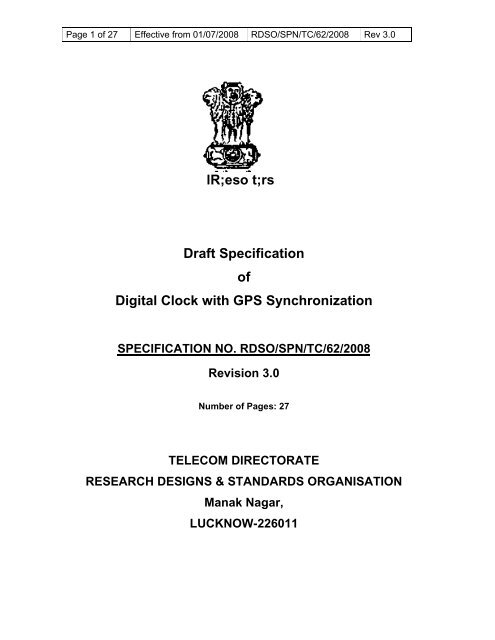 lR;eso t;rs Draft Specification of Digital Clock with GPS ... - rdso