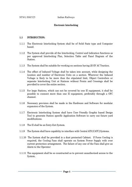 STS/L/SSI/525 Indian Railways Electronic Interlocking 1.1 ... - rdso