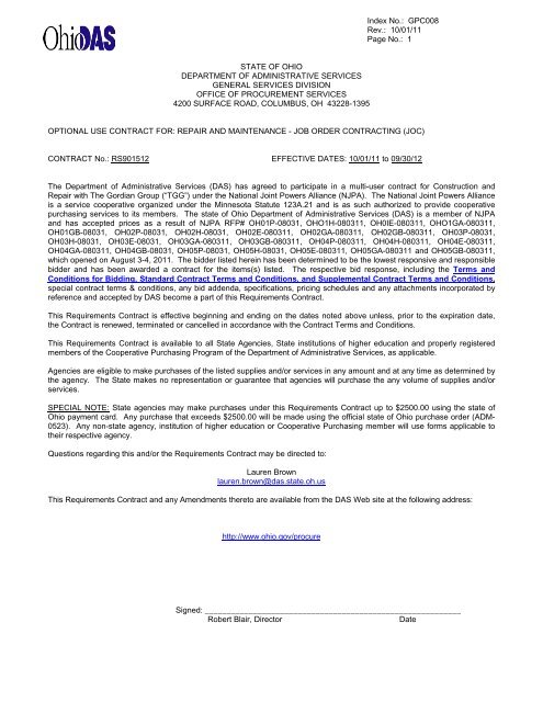 View ORIGINAL CONTRACT - State Procurement - State of Ohio