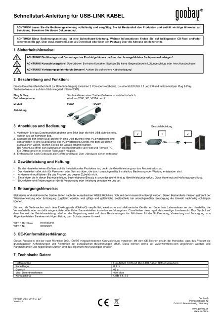 Schnellstart-Anleitung für USB-LINK KABEL - Wentronic Schnellstart-Anleitung für USB-LINK KABEL - Wentronic