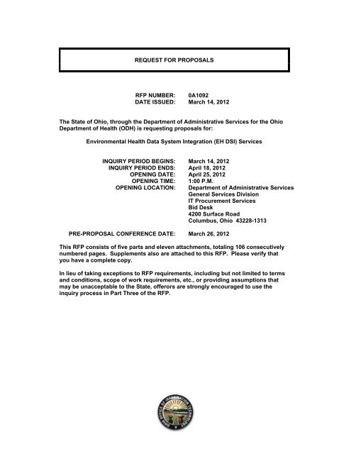 REQUEST FOR PROPOSALS RFP NUMBER: 0A1092 DATE ISSUED