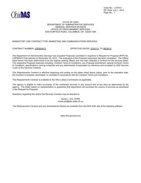 View ORIGINAL CONTRACT - State Procurement - State of Ohio