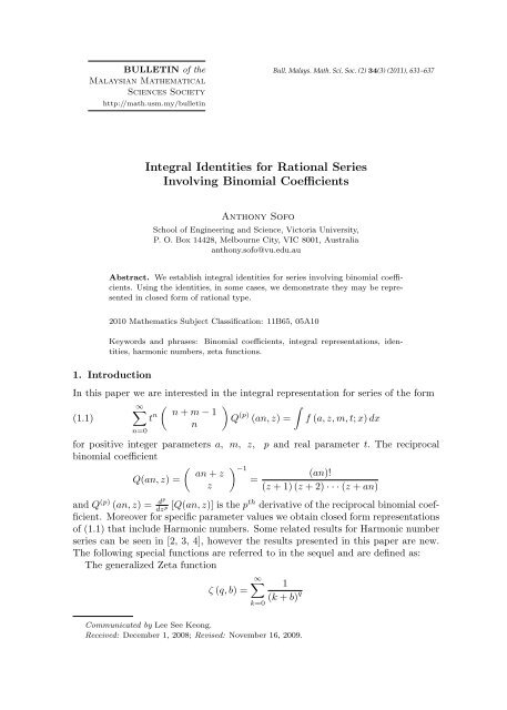 Integral Identities for Rational Series Involving Binomial Coefficients