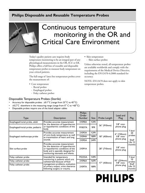 Continuous temperature monitoring in the OR and Critical ... - Philips