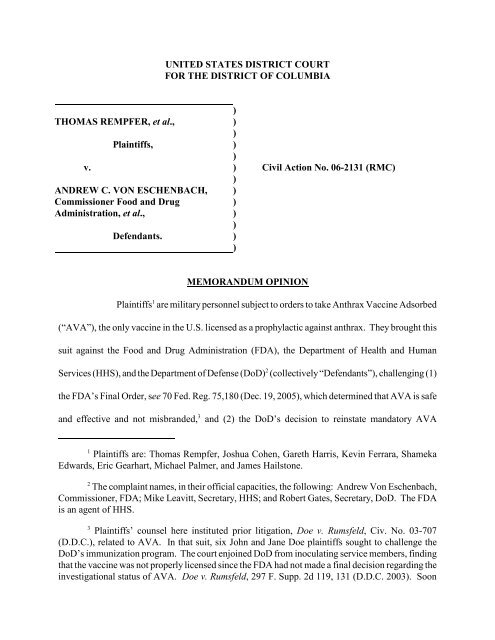 Thomas Rempfer, Joshua Cohen, Gareth Harris - Anthrax Vaccine ...