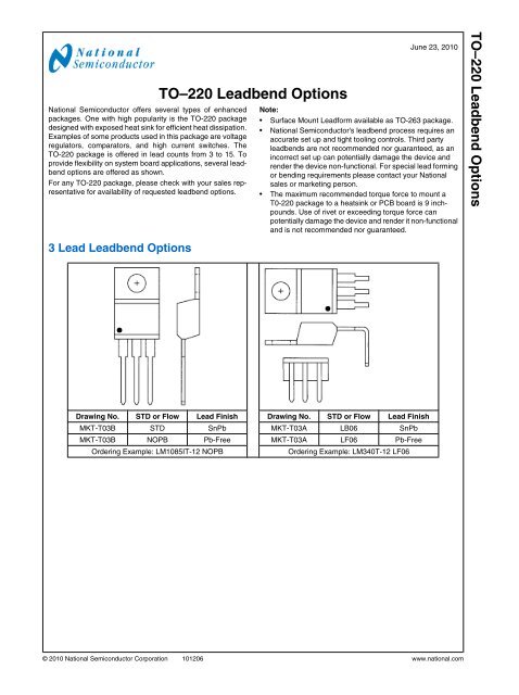 TO–220 Leadbend Options