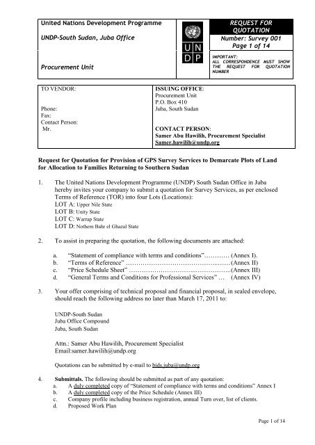 United Nations Development Programme UNDP-South Sudan, Juba ...