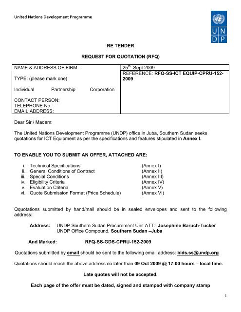 RE TENDER REQUEST FOR QUOTATION (RFQ) - UNDP Sudan ...