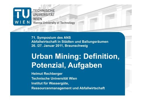 Urban Mining: Definition, Potenzial, Aufgaben - ANS eV