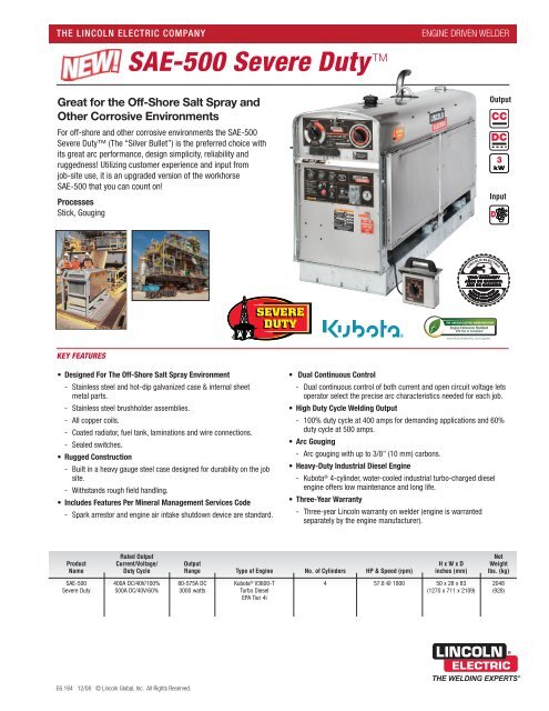 Engine Drive Welder: SAE-500 Severe Duty (pdf) - Lincoln Electric