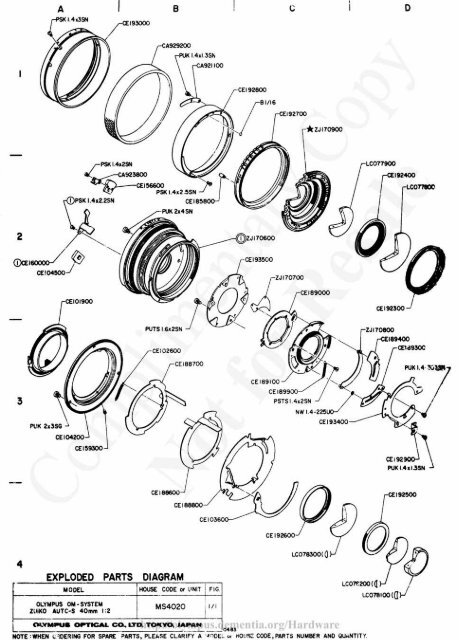 Olympus 40mm f2 Lens Exploded Parts Diagram 0483 - Lens-Club