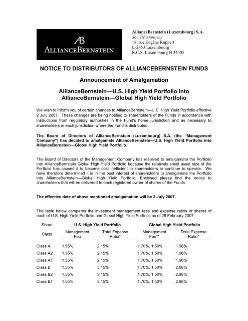 Alliance Bernstein U.S. High Yield Portfolio