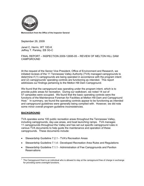 Janet C. Herrin, WT 10D-K Jeffrey T - TVA Inspector General ...