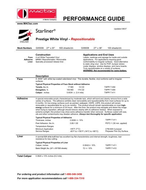 Prestige White Vinyl - Repositionable - MACtac