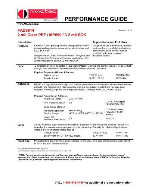 PERFORMANCE GUIDE - MACtac