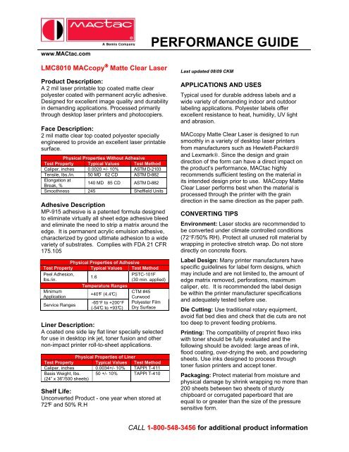 PERFORMANCE GUIDE - MACtac