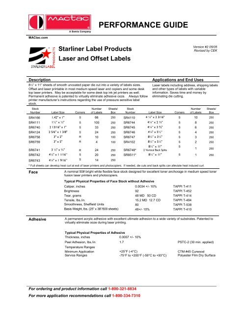 PERFORMANCE GUIDE - MACtac