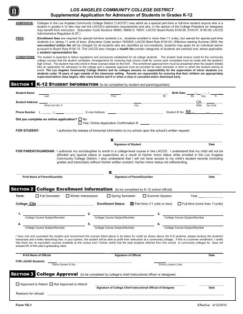 K-12 Form - Los Angeles City College