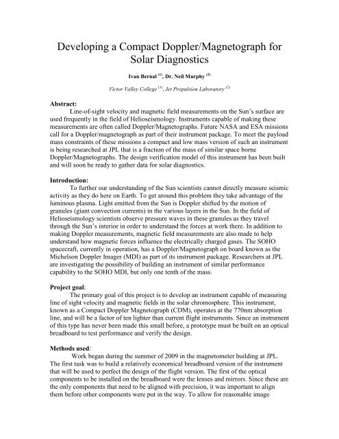 Developing a Compact Doppler/Magnetograph for Solar Diagnostics