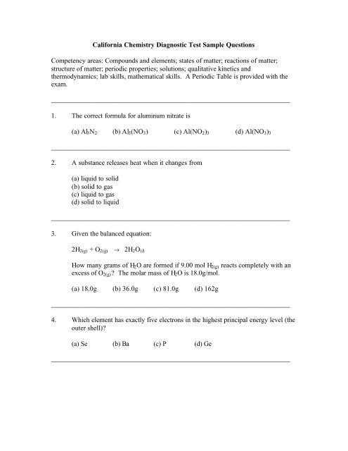 Diagnostic Exam Examples