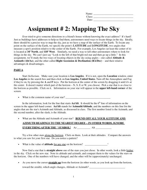 Assignment # 2: Mapping The Sky - Faculty Web Pages