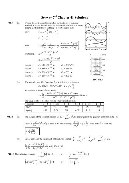Serway 7ed Chapter 41 Solutions v2 - Faculty Web Pages