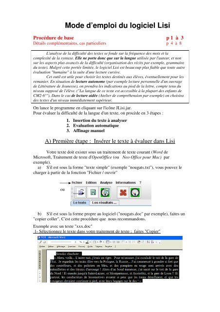 Mode d'emploi du logiciel Lisi