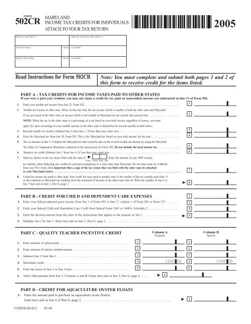 Read Instructions for Form 502CR - the Comptroller of Maryland