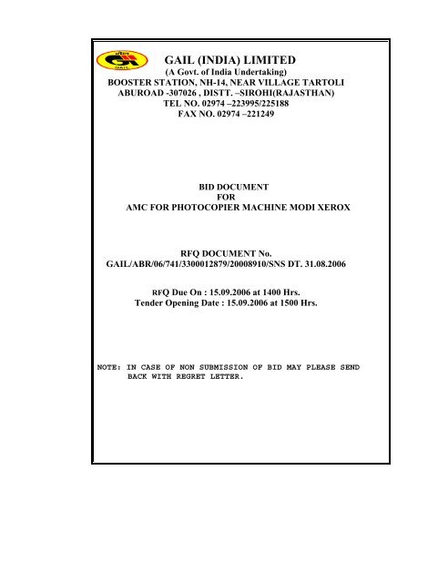 AMC for photocopier machine modi xerox - GAIL