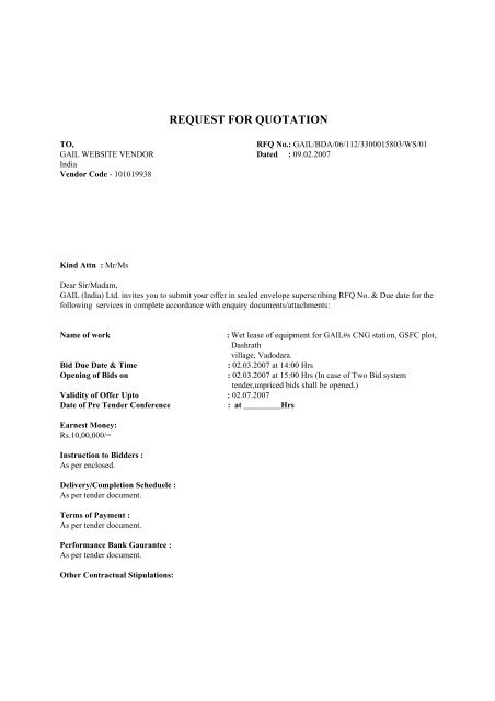 REQUEST FOR QUOTATION - GAIL