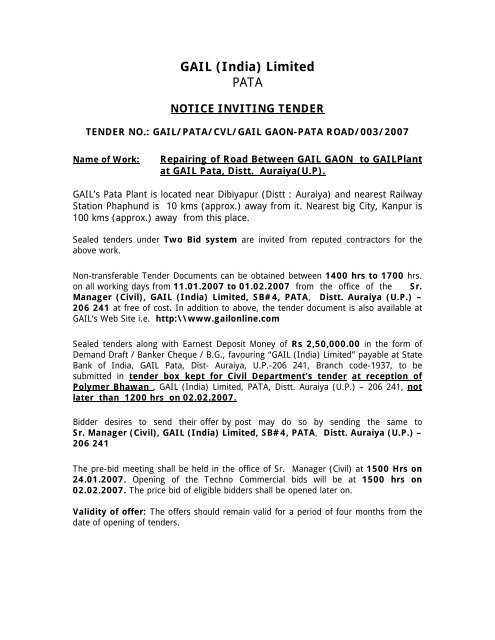 Repairing of Road Between GAIL GAON to GAILPlant at GAIL Pata ...