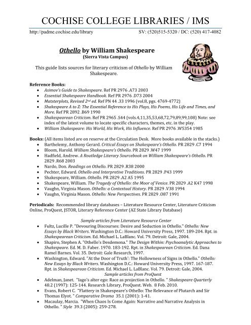 Othello (SV) - Library - Cochise College