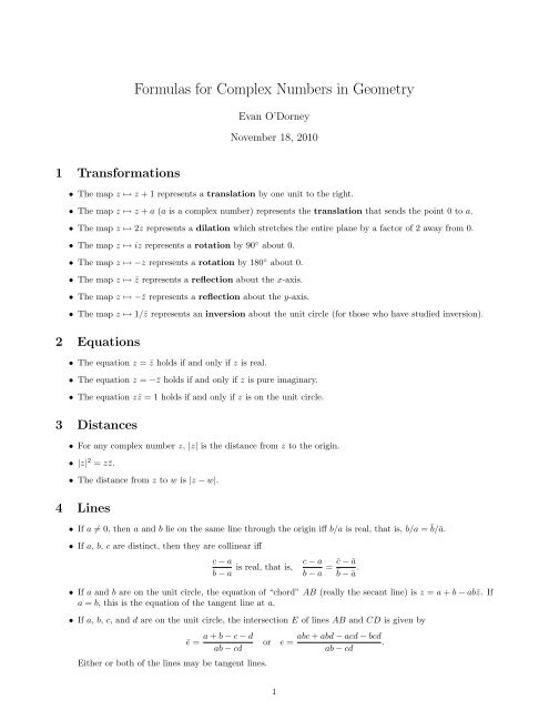 Complex Numbers Formula