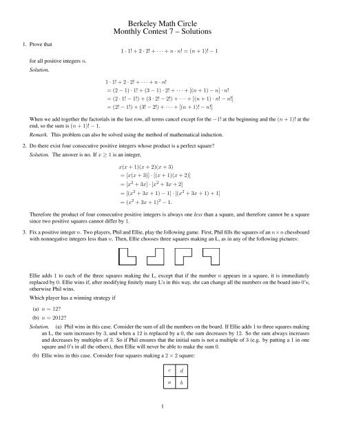 Berkeley Math Circle Monthly Contest 7 – Solutions