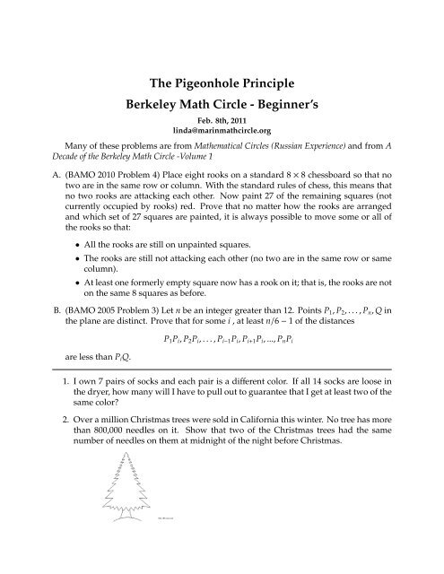 The Pigeonhole Principle Berkeley Math Circle - Beginner's