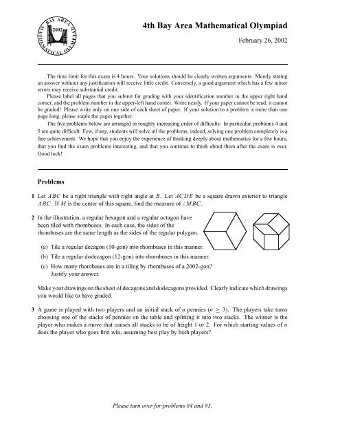 4th Bay Area Mathematical Olympiad - Berkeley Math Circle