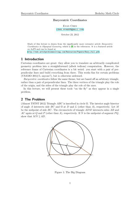 Barycentric Coordinates Berkeley Math Circle