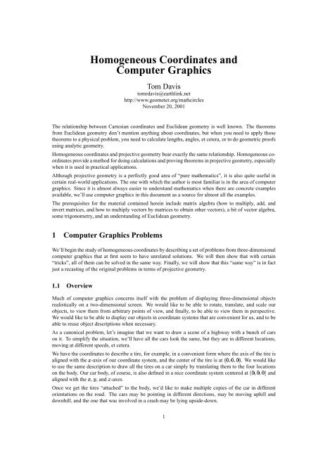Homogeneous Coordinates And Computer Graphics Tom Davis