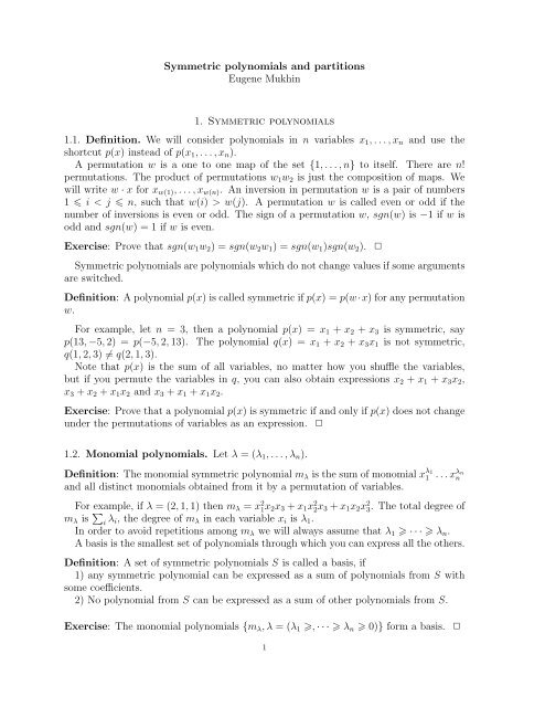 Symmetric polynomials and partitions - Berkeley Math Circle