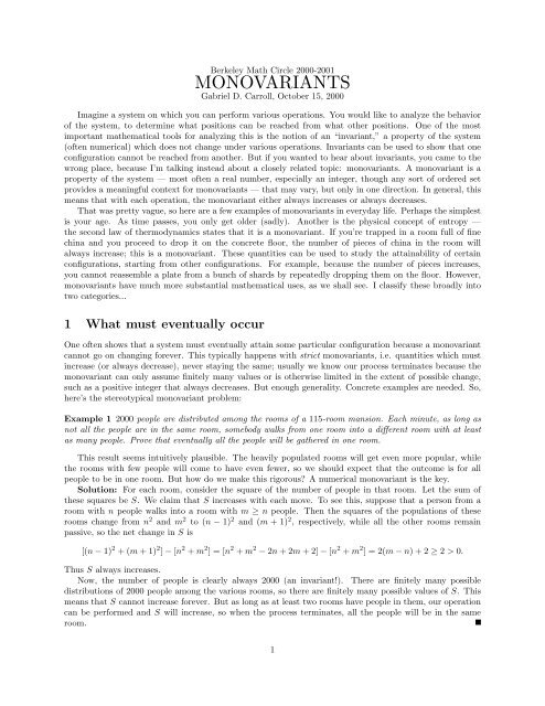 MONOVARIANTS - Berkeley Math Circle