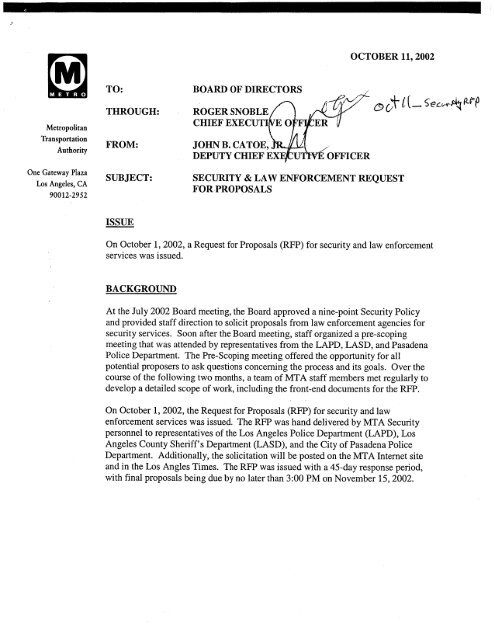 Security & Law Enforcement Request For Proposals