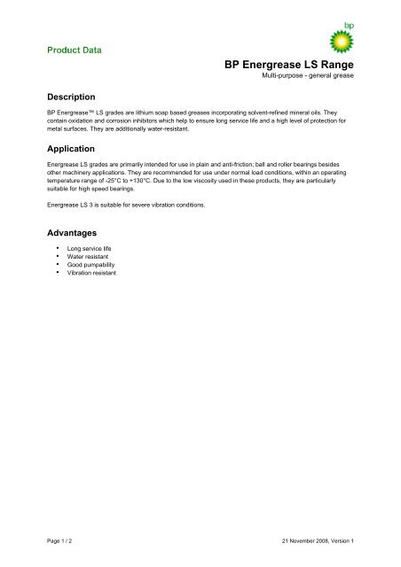 BP Energrease LS Range - BP - PDS & MSDS Search