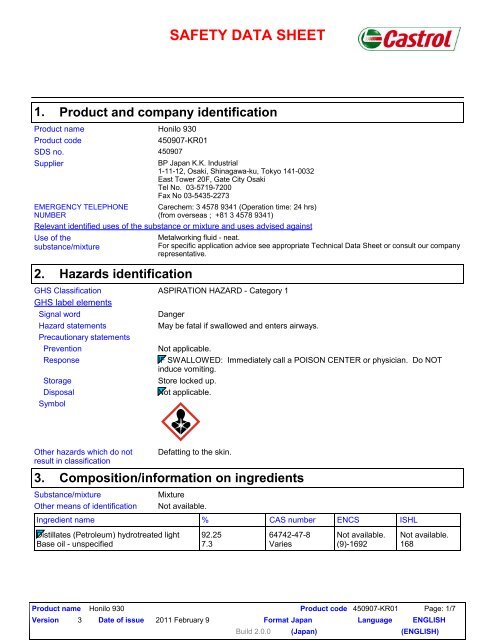 051671Honilo 930.pdf - BP - PDS & MSDS Search