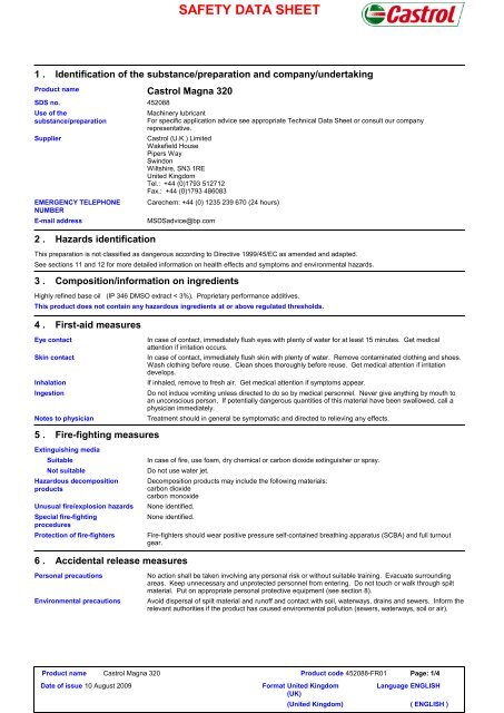 Castrol Motor Oil Safety Data Sheet Pdf - Infoupdate.org